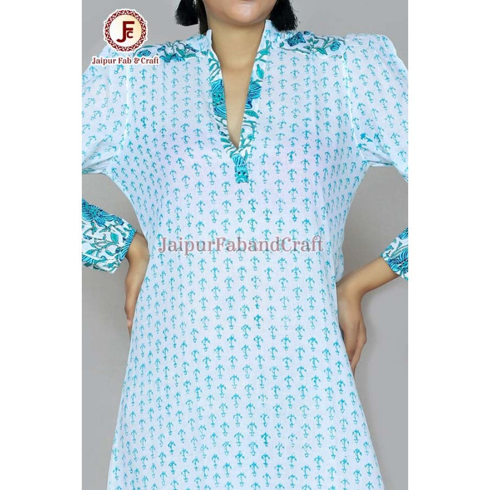 Women adorable hand block print A line frill dress